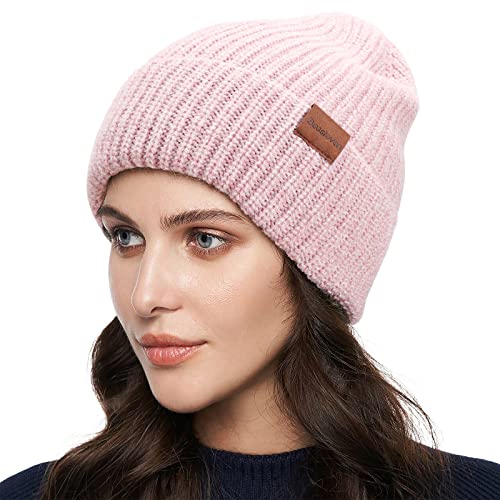 BESSTEVEN Beanie Women Soft Winter Hat: Warm Slouchy Cute Pink Beanies with Thick Lining Double Layer Running Cycling Skiing Camping Stocking Cap for Mom Teen Girls