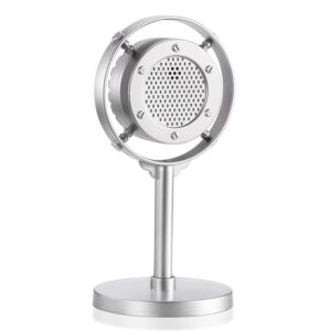 facmogu vintage retro fake plastic mic, nostalgic microphone props for antique decoration collecters, antique ring microphones model for vintage theme scene shooting - silver