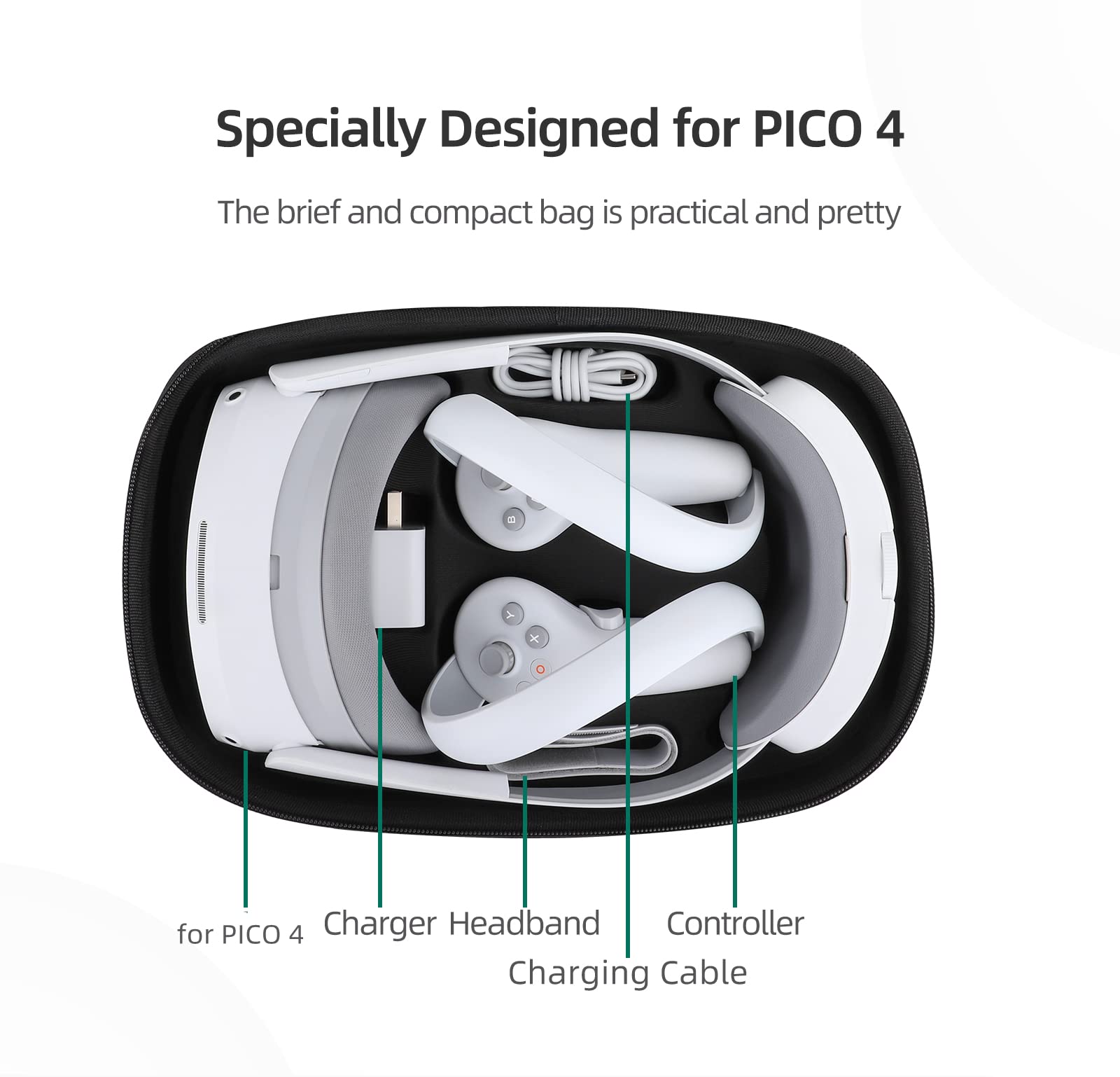 Aoyygg Storage Bag for PICO 4 VR Glasses, All-in-one Head Protective Carrying Case for PICO 4 Hard Shell Shock Absorption Carry Suitcase Protection Accessories