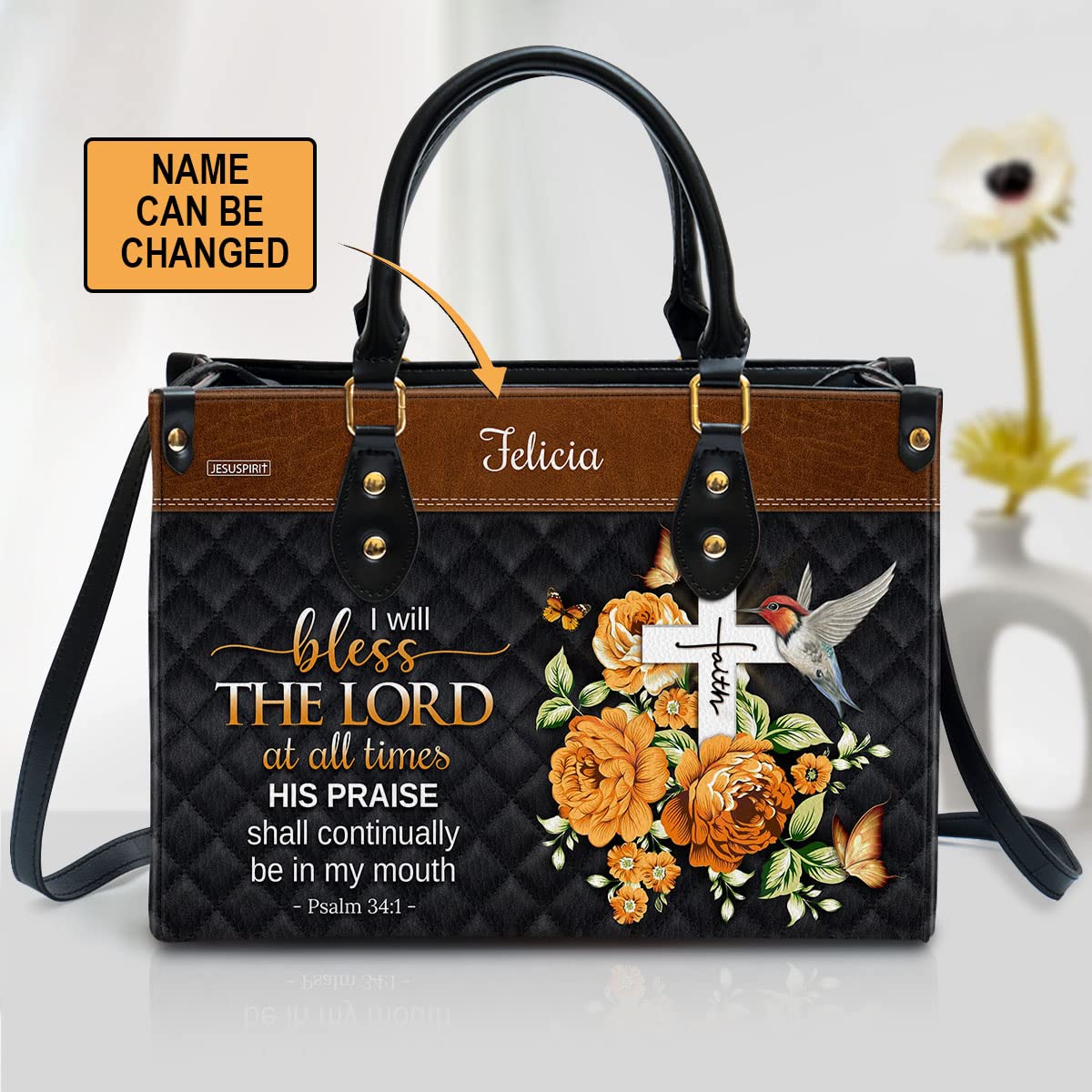 Jesuspirit Personalized Leather Bible Bags - Bless The Lord - Christian Gifts For Women - Church Bags, Bible Purse, Religious Bag - Jesus Stuff Bags For Women Medium Size