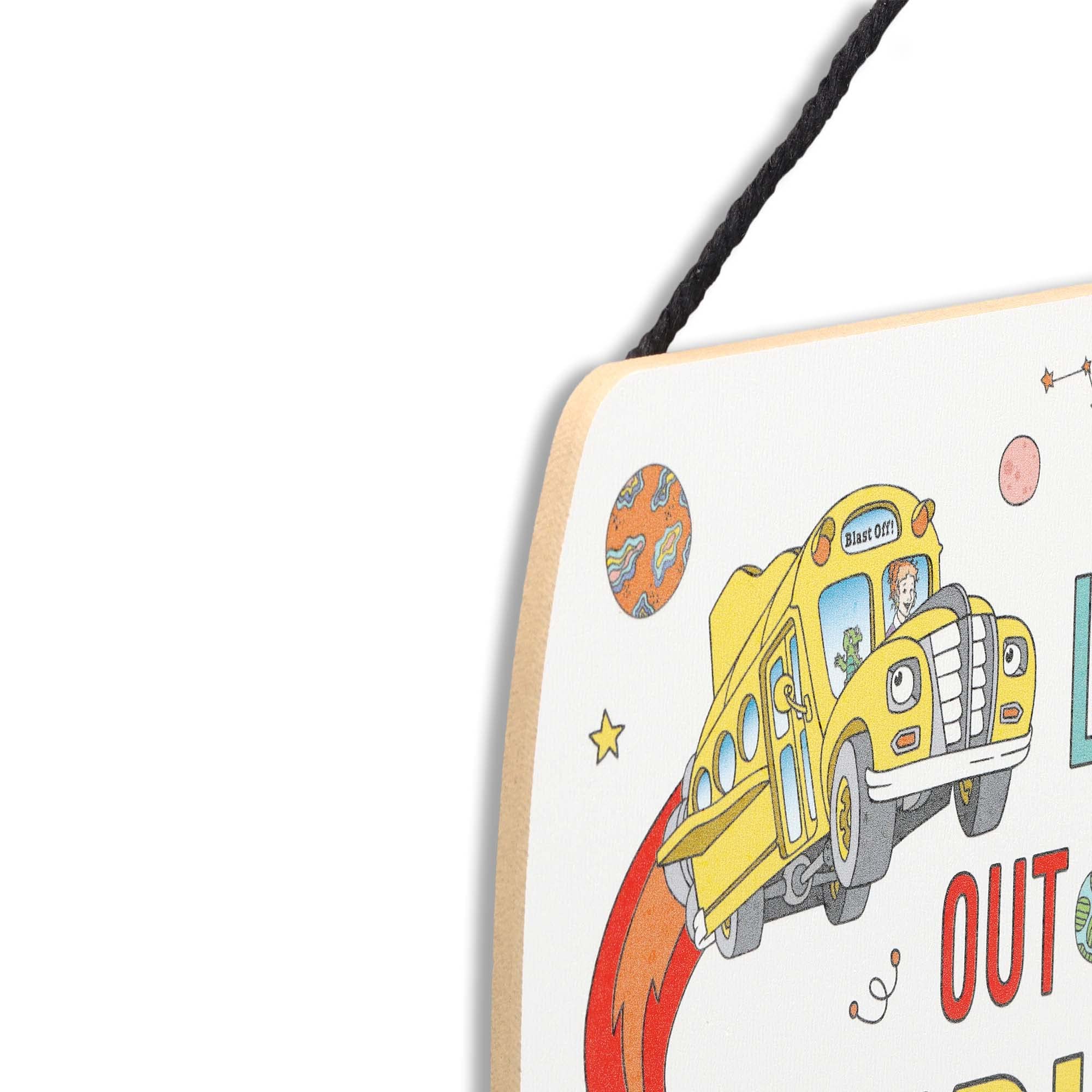 Open Road Brands Scholastic The Magic School Bus Let's Explore Hanging Wood Wall Decor - Fun Magic School Bus Sign for Kids' Bedroom or Classroom