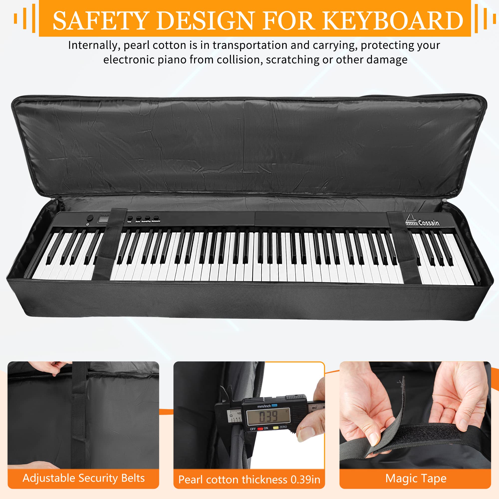 AKOZLIN 88 Keys Electric Piano Keyboard Gig Bag with Adjustable Straps and 5-Pocket for Keyboard Accessaries,Slim 88 Key Keyboard Case Interior:54.1"x13.18"x6.69"