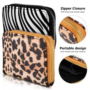 SHERCHPRY 2pcs Women Credit Cards Holder, PU Leather Cards Container, Cash Storage Pouch with Zipper, Credit Card Coin Wallet, Change Pouch for Women (Leopard Print and Zebra Print)