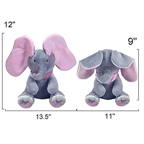 OMGOD Peek a Boo Elephant Stuffed Animals, Plush Toy for Baby Girls Hide-and-Seek Game Toy Singing Interactive Musical Toys, Great Gift for 6 Month 1+ Year Girls Moving Ears Bear Doll-12