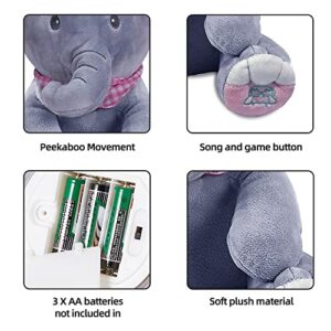 OMGOD Peek a Boo Elephant Stuffed Animals, Plush Toy for Baby Girls Hide-and-Seek Game Toy Singing Interactive Musical Toys, Great Gift for 6 Month 1+ Year Girls Moving Ears Bear Doll-12