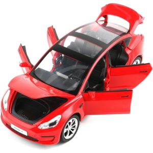 1/24 Diecast Model 3 Toy Car, Alloy Casting Model 3 Model Car Pull Back Collectible Vehicles with Sound and Light, 6 Open Doors, Model 3 Diecast Model Car Toy for Kids Adults (Red)