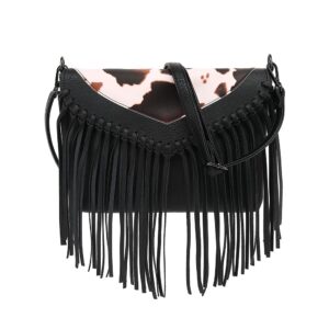 zovyron western fringe crossbody purse, boho cow print bag small leather fringe purse leopard tassel fringe shoulder bag for women