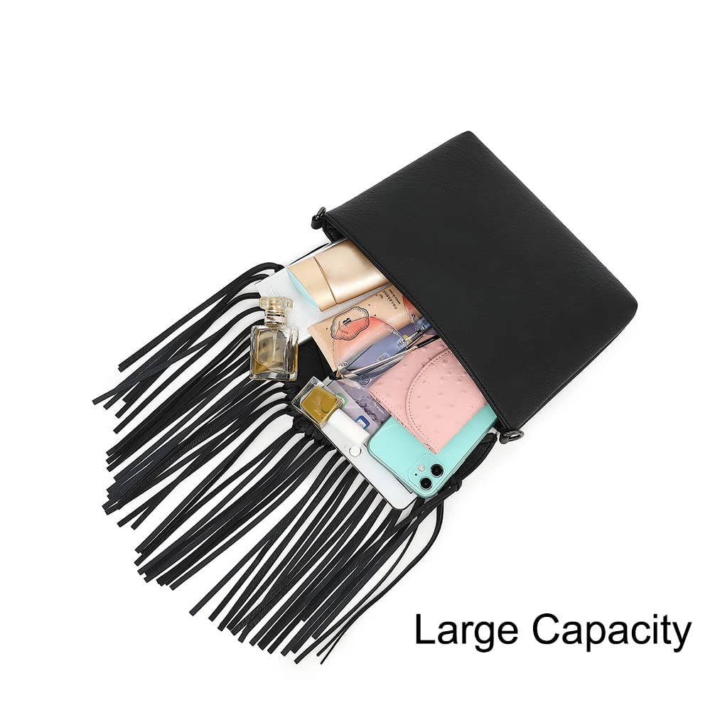 ZOVYRON Western Fringe Crossbody Purse, Boho Cow Print Bag Small Leather Fringe Purse Leopard Tassel Fringe Shoulder Bag for Women