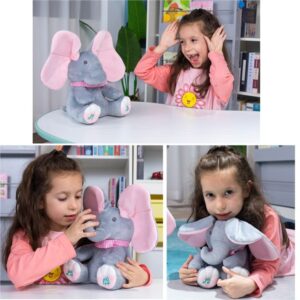 OMGOD Peek a Boo Elephant Stuffed Animals, Plush Toy for Baby Girls Hide-and-Seek Game Toy Singing Interactive Musical Toys, Great Gift for 6 Month 1+ Year Girls Moving Ears Bear Doll-12