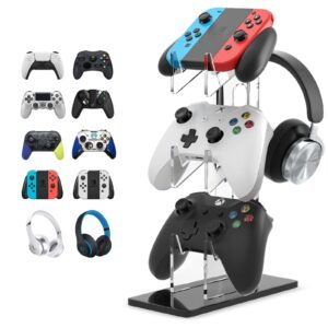 universal dual controller holder headset stand: game controller stand 3 tier gamepad headphone stand acrylic holder storage organizer for xbox series ps5 ps4