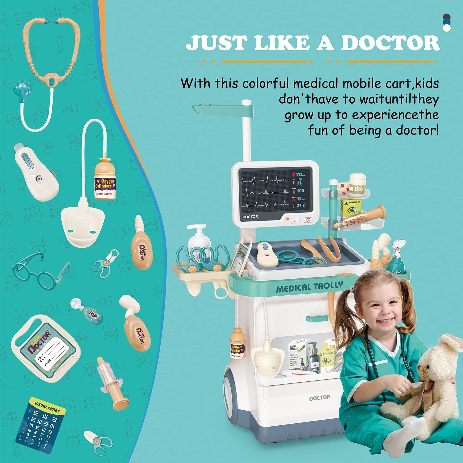 Deluxe Doctor Kit for Kids - 24 Piece Pretend Medical Station Toy Set with Play Stethoscope and Medical Instruments - Perfect Role Play Gift for Toddlers and Young Children