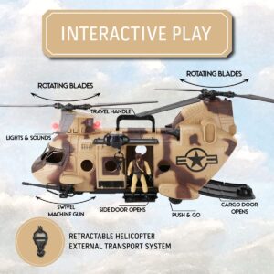 26 PCS Army Men Helicopter Carrier Toys, Military Soldier Action Figures, Combat Truck, Motorcycle, Jumbo Transport Aircraft with Lights & Sound, Weapons Accessories Playset for Kids Boys