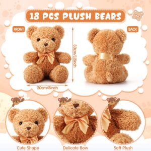 HyDren 18 Pcs Bear Stuffed Animals Bulk 12 Inch Soft Plush Bears Doll Small Stuffed Bear Toy with Bows for Girl Boy Baby Shower Christmas Birthday Decor Gift Party Favors (Light Brown)