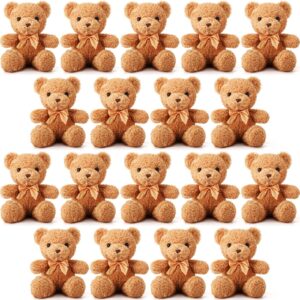 hydren 18 pcs bear stuffed animals bulk 12 inch soft plush bears doll small stuffed bear toy with bows for girl boy baby shower christmas birthday decor gift party favors (light brown)