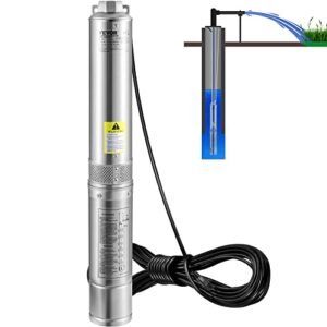 vevor deep well submersible pump, 0.5hp 115v/60hz, 28gpm flow 167ft head, with 33ft electric cord, 4" stainless steel water pumps for industrial, irrigation&home use, ip68 waterproof grade