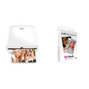 kodak step wireless mobile photo mini printer (white) compatible w/ios & android, nfc & bluetooth devices & 2"x3" premium instant photo paper (20 pack)