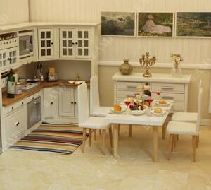 iLAND Dollhouse Kitchen, Modern Dollhouse Furniture Set on 1/12 Scale Wooden White to Store Miniature Food