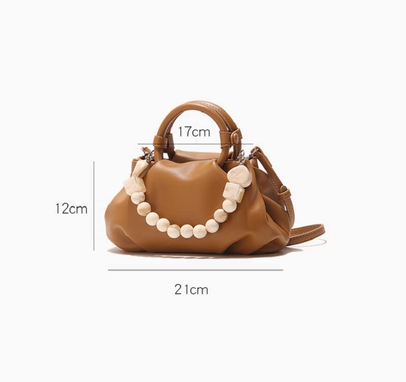 Women's Chain Pouch Bag，Cloud-Shaped Dumpling Clutch Purse， Ruched Chain Link Shoulder Handbag (Beige)