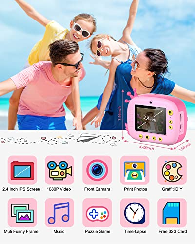 Kids Camera Instant Print, 2.4-inch Screen 12MP / 1080P HD Kids Digital Camera, Kids Toddler Camera, Boys Girls Christmas Birthday Gifts for 3 4 5 6 7 8 9 10 11 12 Year Old