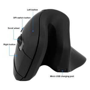 Vertical Wireless Mouse,Ergonomic Rechargeable 2.4G Optical Vertical Mice 6 Buttons Design with Adjustable DPI 800/1200/2400/3200 for Windows Laptop Desktop PC Office