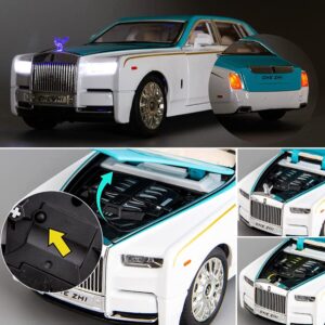 EROCK Upgrade Version -Exquisite car Model 1/24 Rolls-Royce Phantom Model Car,Zinc Alloy Pull Back Toy car with Sound and Light for Kids Boy Girl Gift. (Blue-White)