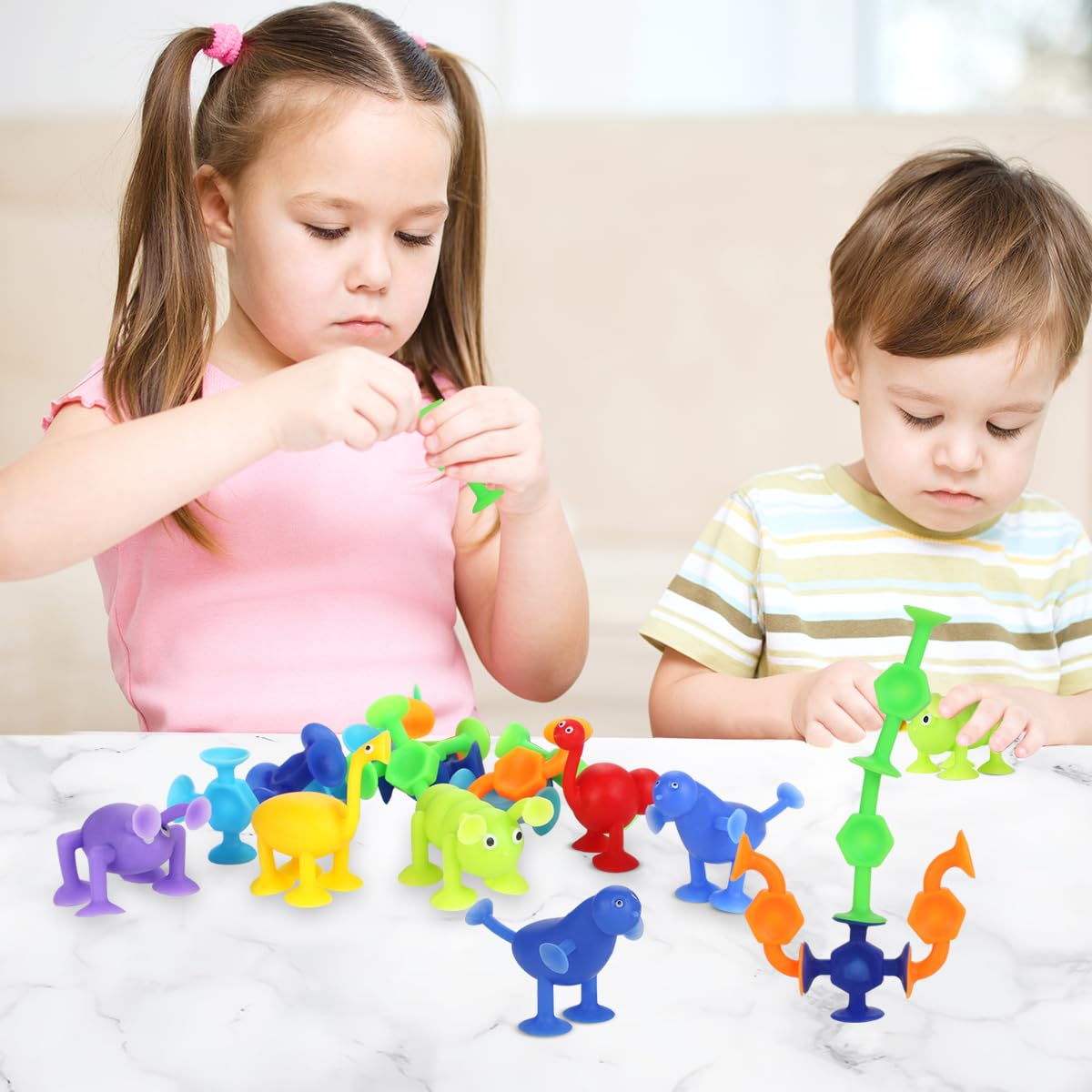 Bath Toys 27 PCS Suction Toys Sensory Toys for Kids Ages 4-8 Boys Girls Stress Release Toys Travel Toys Suction Cup Toys Silicone