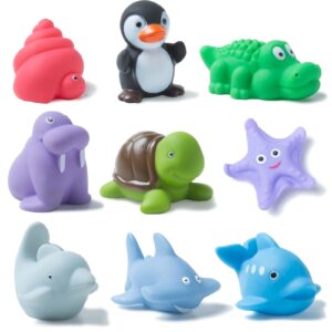 xy-wq bath toys no hole, for infants& toddlers, no hole bathtub toys (sea animals Ⅱ, 9 pcs with mesh bag)