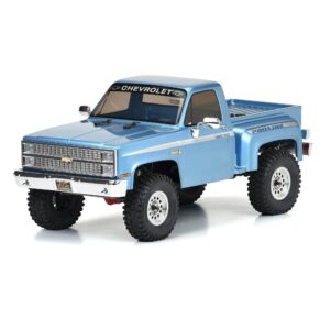 axial rc truck 1/10 scx10 iii pro-line 1982 chevy k10 4wd rock crawler brushed rtr (battery and charger not included), axi03029, blue