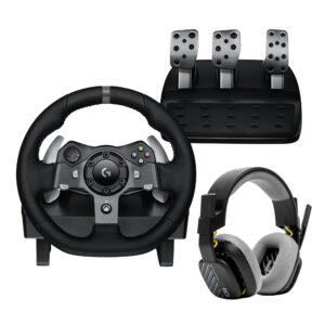 logitech g920 driving force racing wheel and pedals, force feedback + astro a10 gen 2 wired headset - xbox series x|s, xbox one and pc, mac - black