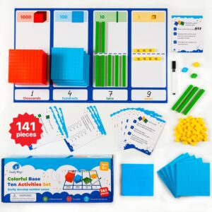 simply magic 141 pcs base ten blocks for math - math manipulatives k-3, unit blocks 1st 2nd 3rd grade, counting blocks - kindergarten set, math blocks ones tens hundreds, place value number cubes