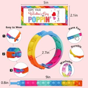 DAZONGE 24 Packs Valentines Day Gifts for Kids, POP It Bracelet Valentines Cards, Classroom Valentines, POP Fidget Toy Valentine’s Day Cards for Kids School Exchange Activity