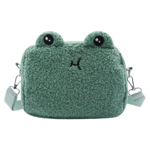 mosstyus cute animal plush purse for women kawaii frog purse for girls shoulder handbag crossbody purse messenger bag,green