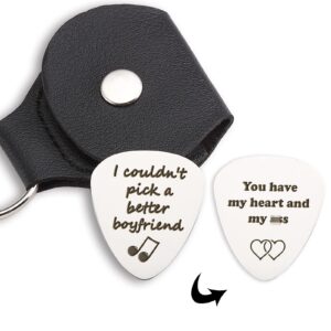 stainless steel guitar pick jewelry gift for boyfriend, i couldn't pick a better boyfriend, musician guitar player pick gift for boyfriend, birthday anniversary christmas valentines gift for him