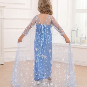 Luzlen Snow Princess Dress for Girls Toddler Queen Costume Halloween Christmas Cosplay Birthday Party Outfits Kids Blue, 4-5T(Tag 120)