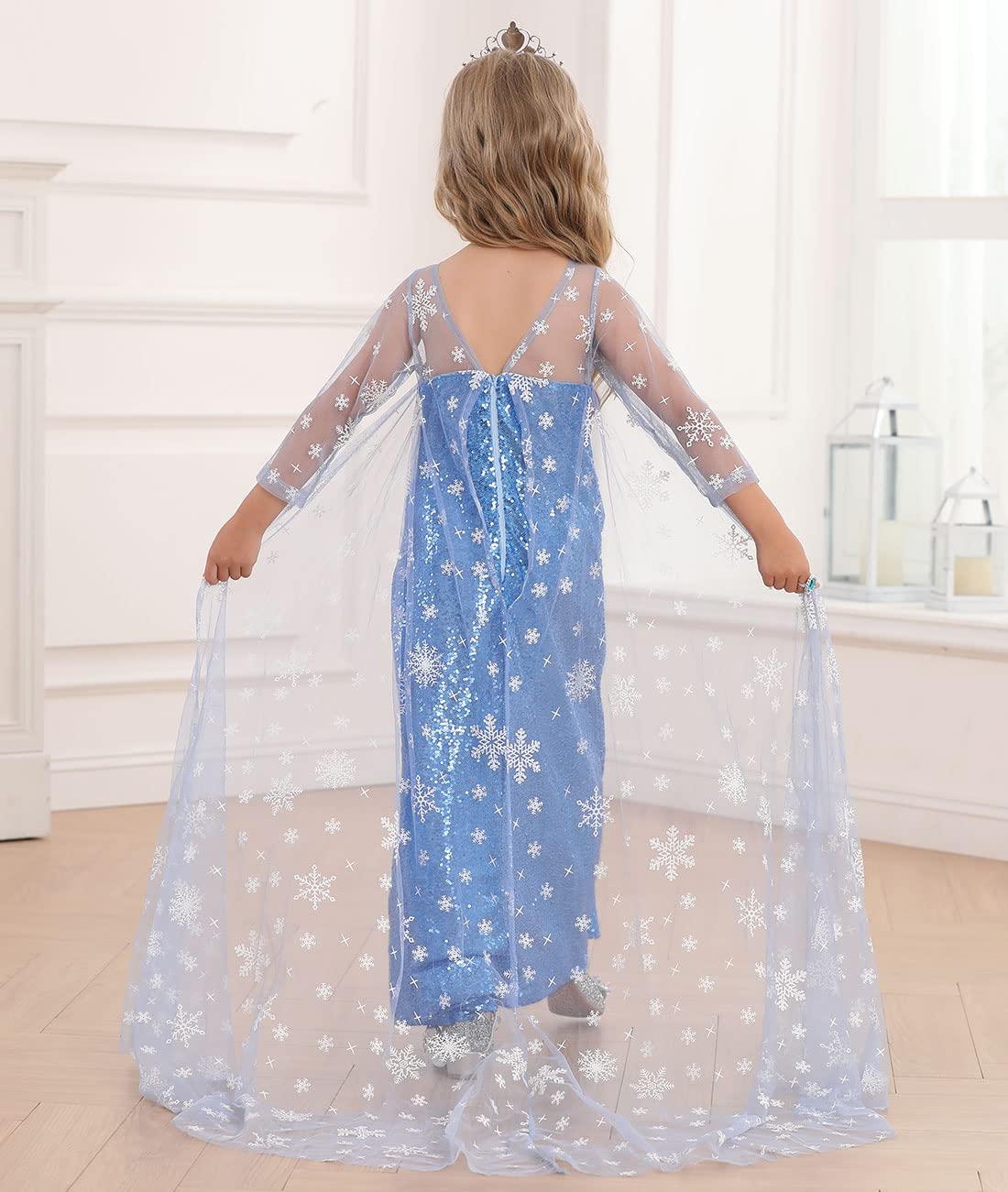 Luzlen Snow Princess Dress for Girls Toddler Queen Costume Halloween Christmas Cosplay Birthday Party Outfits Kids Blue, 4-5T(Tag 120)