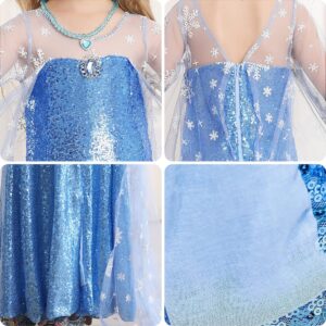 Luzlen Snow Princess Dress for Girls Toddler Queen Costume Halloween Christmas Cosplay Birthday Party Outfits Kids Blue, 4-5T(Tag 120)