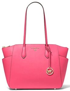 michael michael kors women's marilyn medium saffiano leather tote bag, rubin red