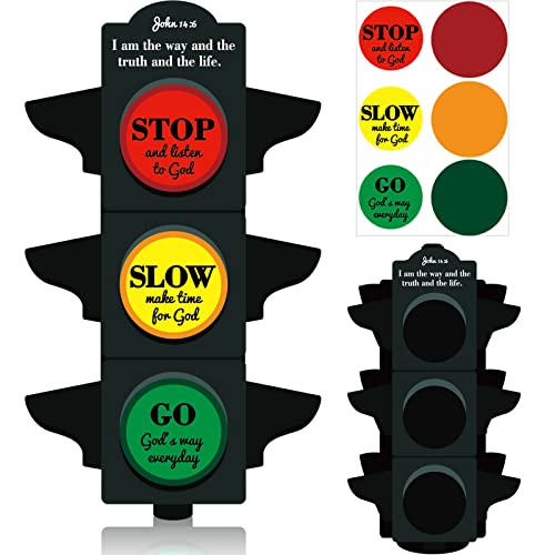 Eaasty 30 Pcs Christian Crafts Sunday School Crafts Religious Crafts for Kids Inspirational Traffic Light Craft Kit Bible Crafts for Children Bulk John 14: 6 Crafts Religious Party Classroom Favor