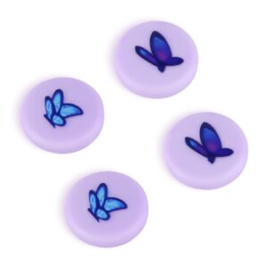 dlseego butterfly 4pcs thumb grips caps for switch/switch oled/switch lite soft silicone joy con joystick cover protective cute animal cartoon analog button caps - purple