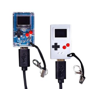 tinycircuits thumby (2 pack gray & clear plus link cable), tiny game console, playable programmable keychain: electronic miniature, stem learning tool