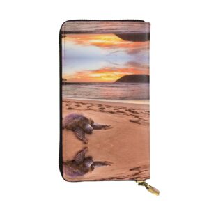 sea turtle sunset women's leather long clutch wallet =>> 7.48x4.13 inch comfortable, lightweight, waterproof, durable.