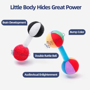 Jollybaby Soft Plush Stuffed Baby Dumbbell Rattle Toys for 0-3-6 Months Newborn, High Contrast Black and White Sensory Rattles Weights Toys for Infant Baby 0-3 Months, Funny Baby Boy Girl Shower Gift