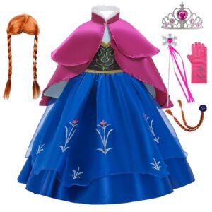 princess costume for girls tiara wand gloves wig toddler kids halloween outfit dress up clothes pretend play, 7y-8y