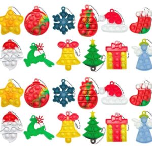 24 PCS Christmas Mini Pop Keychain Fidget Toy, Mini Push Pop Bubble Fidget Sensory Toy Keychains, Christmas Pop Fidget Toys, and Decorations for Kids Party Favors Decors