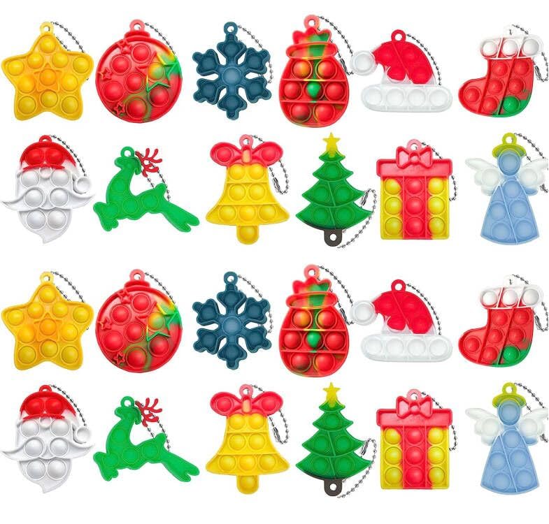 24 PCS Christmas Mini Pop Keychain Fidget Toy, Mini Push Pop Bubble Fidget Sensory Toy Keychains, Christmas Pop Fidget Toys, and Decorations for Kids Party Favors Decors