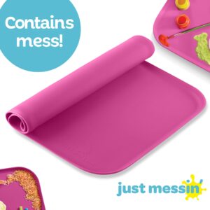 Just Messin' Silicone Art Mat for Crafts, Resin, Paint, Slime & Jewelry-making, Multipurpose Table Protector with Raised Sides to Contain Mess, Non-slip Heat Resistant, 16”x26” Mat with .6" Edge, Pink