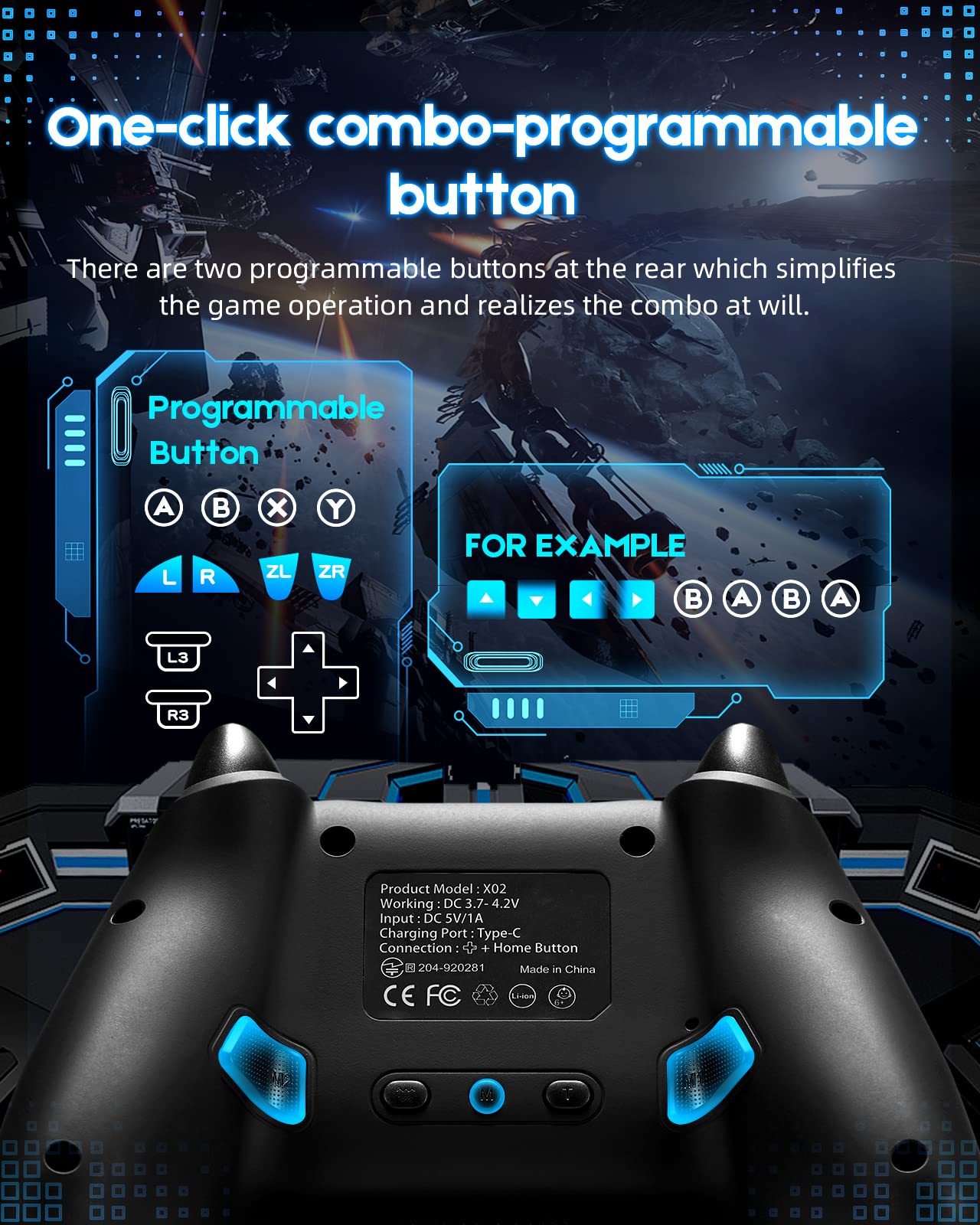 BINBOKPLAY Switch Controller, Wireless Switch Pro Controller for Switch/Switch Lite/Switch OLED, RGB Adjustable LED Wireless Remote Gamepad with Unique Crack/Motion control/Turbo/ALPS Joystick (Black)