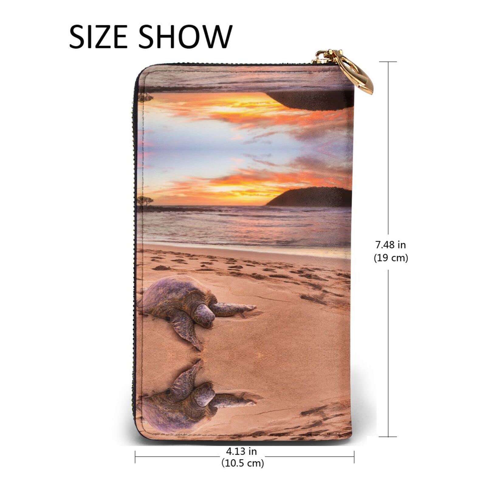 Sea Turtle Sunset Women'S Leather Long Clutch Wallet =>> 7.48x4.13 Inch Comfortable, Lightweight, Waterproof, Durable.