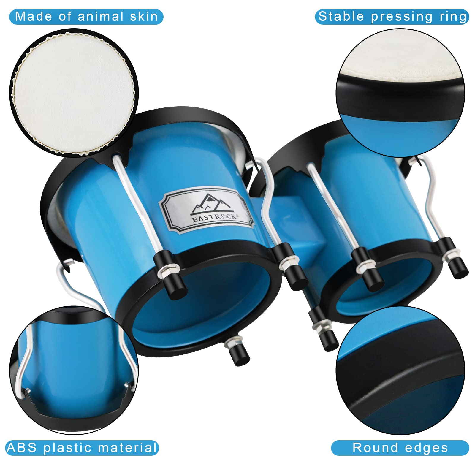 EastRock Bongo Drum 4” and 5” Set for Adults,Percussion Bongos Drum With Tuning Wrench (Blue)