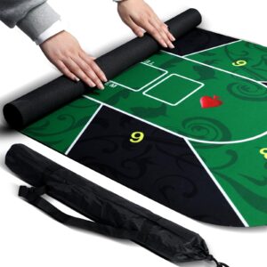 71 x 36inch texas hold'em poker mat portable rubber poker table top water waterproof, noise reduction suitable for any tabletop game premium carry bag is provided for playing everywhere(green)